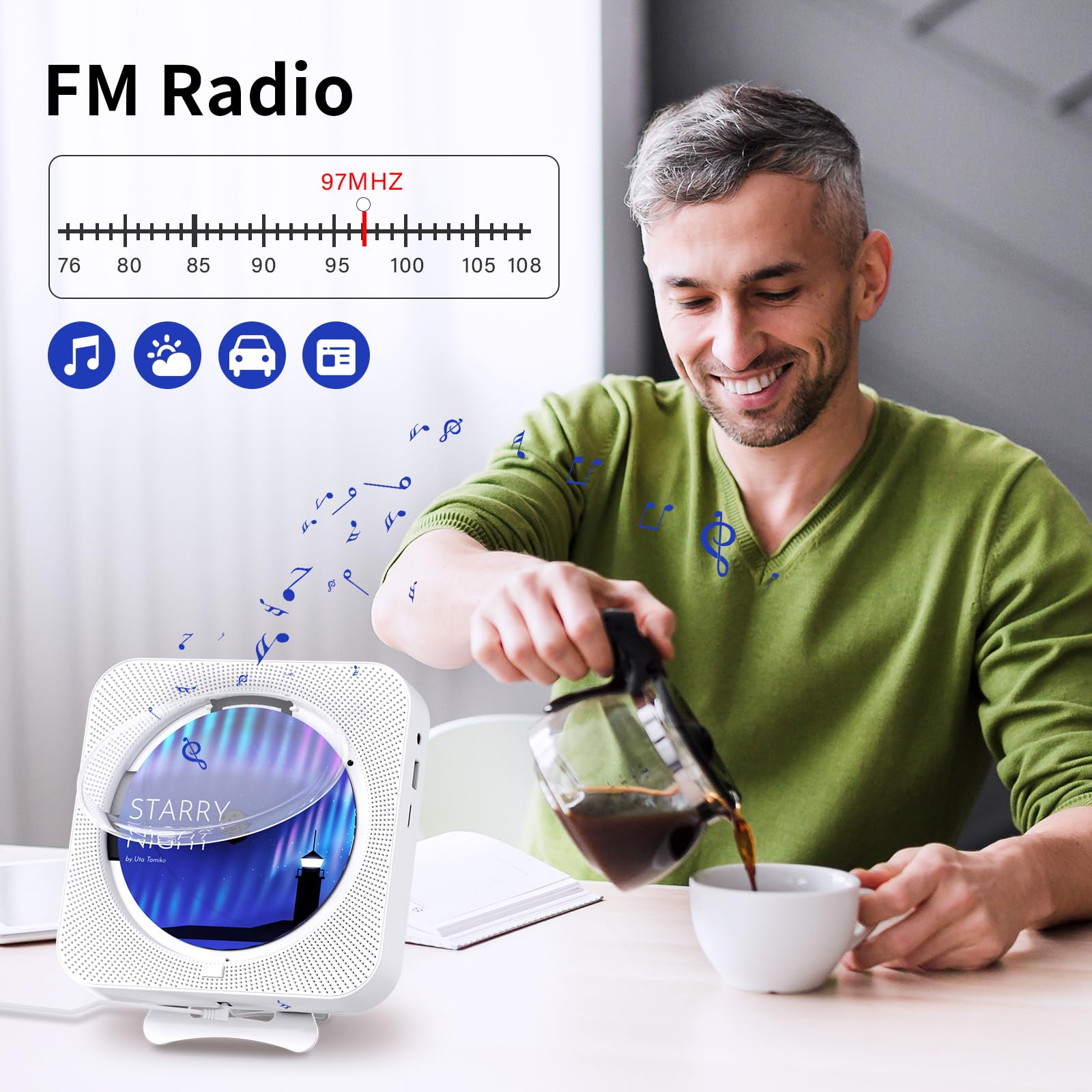 ZYOKATA CD Player Portable with Bluetooth 5.1 Desktop Music CD Player with Remote Control, Dust Cover, Boombox, FM Radio, LED Screen, Support AUX/USB Headphone Jack for Home