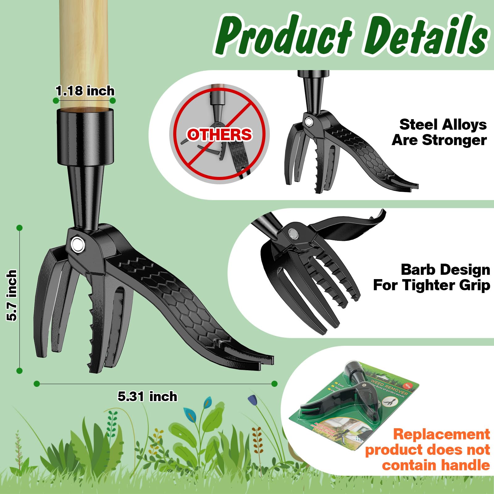 Zakolak Weed Puller Tool Head Replacement, Weeding Puller Remover Tool Stand Up Heavy Duty for Yard Garden, 4 Claws Steel Head Artifact Uprooting Weeder Tool Design Easily Remove Weeds (No Handle)