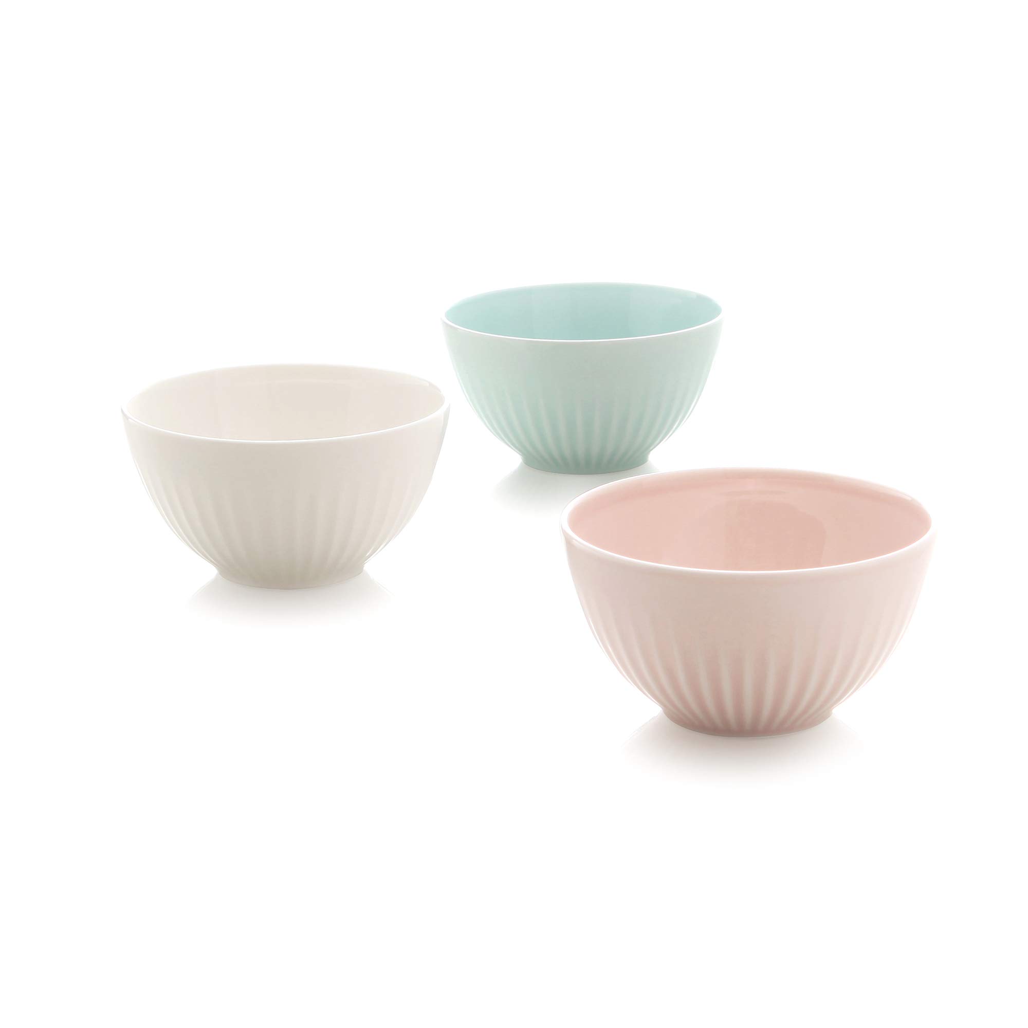 ZEN Pleats Porcelain Dessert Bowls 10oz Set of 6 (Mixed Color)