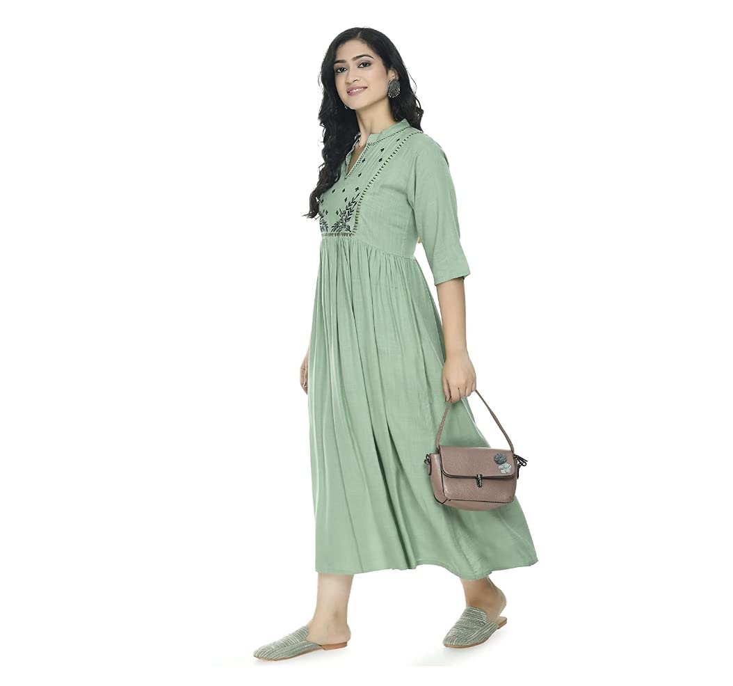 Shiv Creations India Women Embroidered Anarkali Kurti (as1, alpha, l, regular, regular, Green)