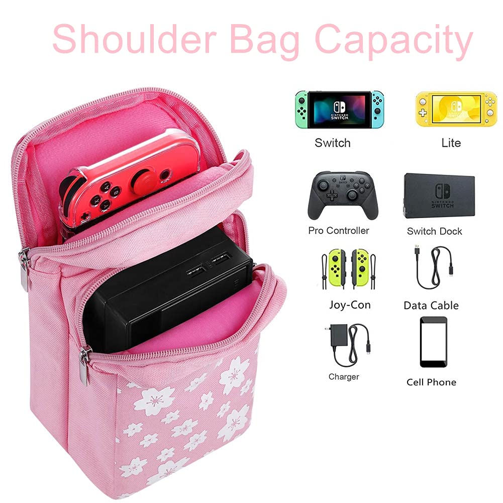 YANZIRUI Game Travel Carrying Shoulder Bag for Nintendo Switch/OLED/Lite Backpack, Shoulder Cherry Blossoms Game Accessories for Switch Oled Console, for Nintendo Switch Lite Protective Storage Bag