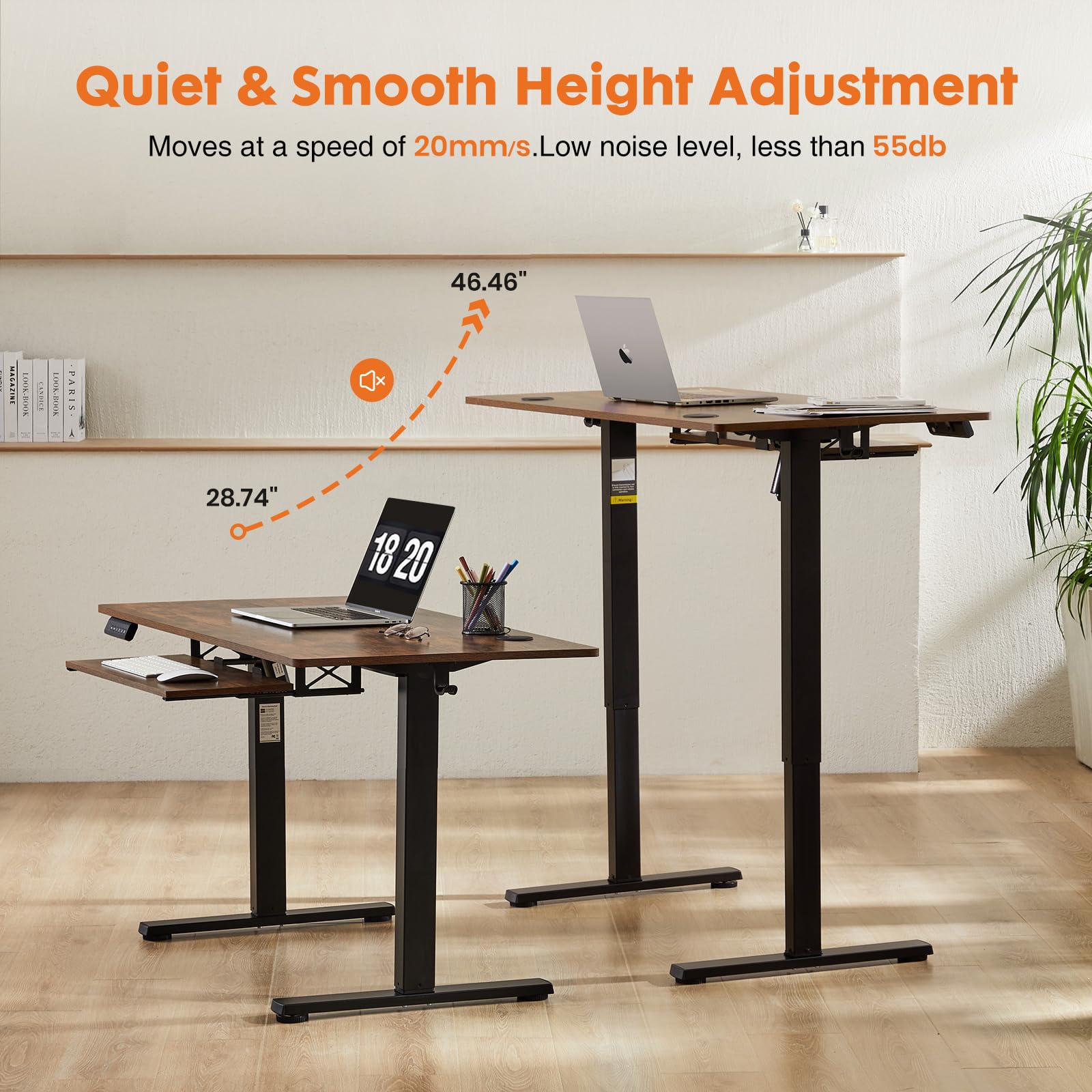 Sweetcrispy Standing Desk with Keyboard Tray, 48 x 24in Adjustable Height Electric Stand Up Desk Standing Computer Desk Home Office Desk Ergonomic Workstation with 3 Memory Controller, Rustic Brown