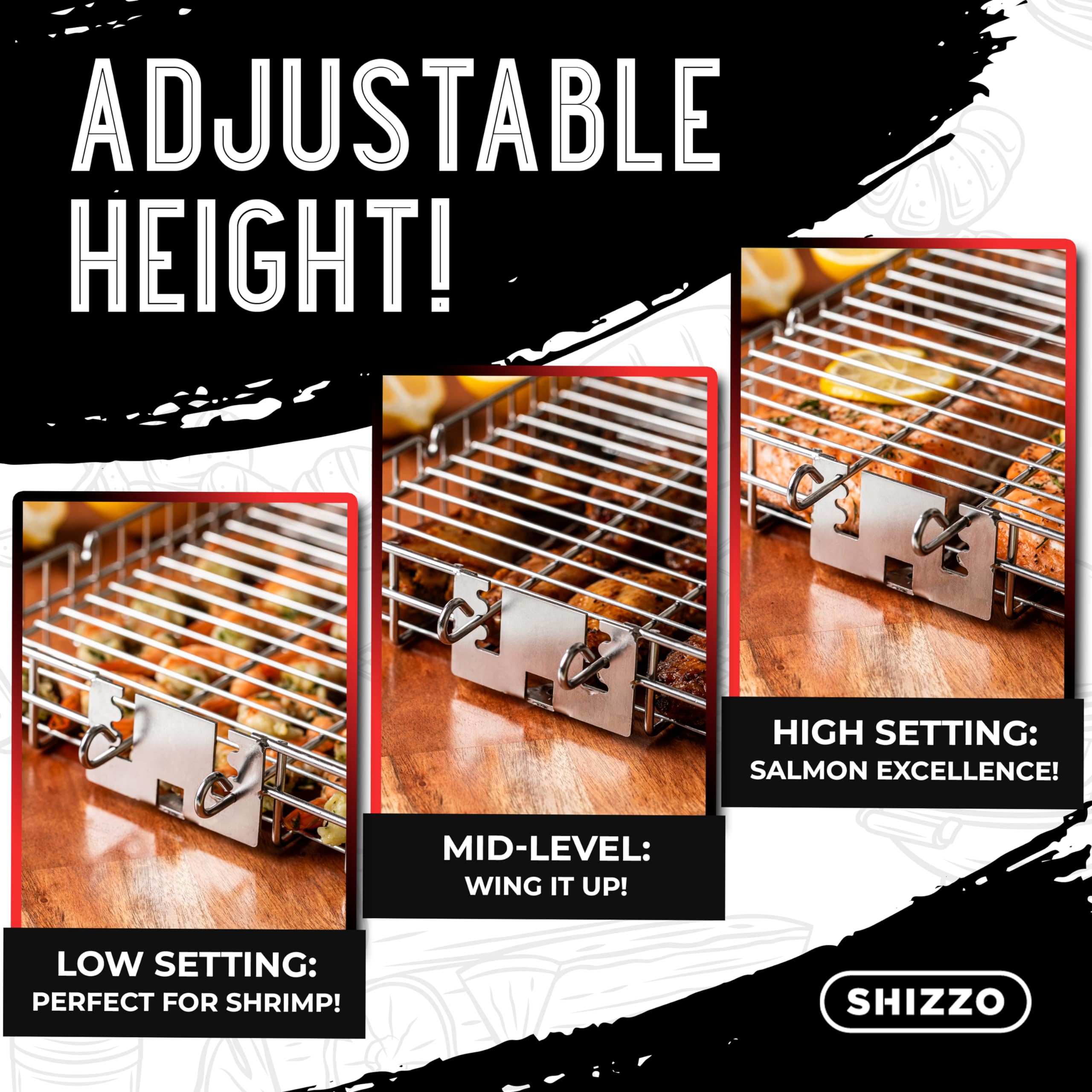SHIZZO Adjustable Grill Basket, Barbecue BBQ Grilling, Stainless Steel Folding Portable Outdoor Camping Rack for Fish, Shrimp, Vegetables, Cooking Accessories, Gifts for father, husband