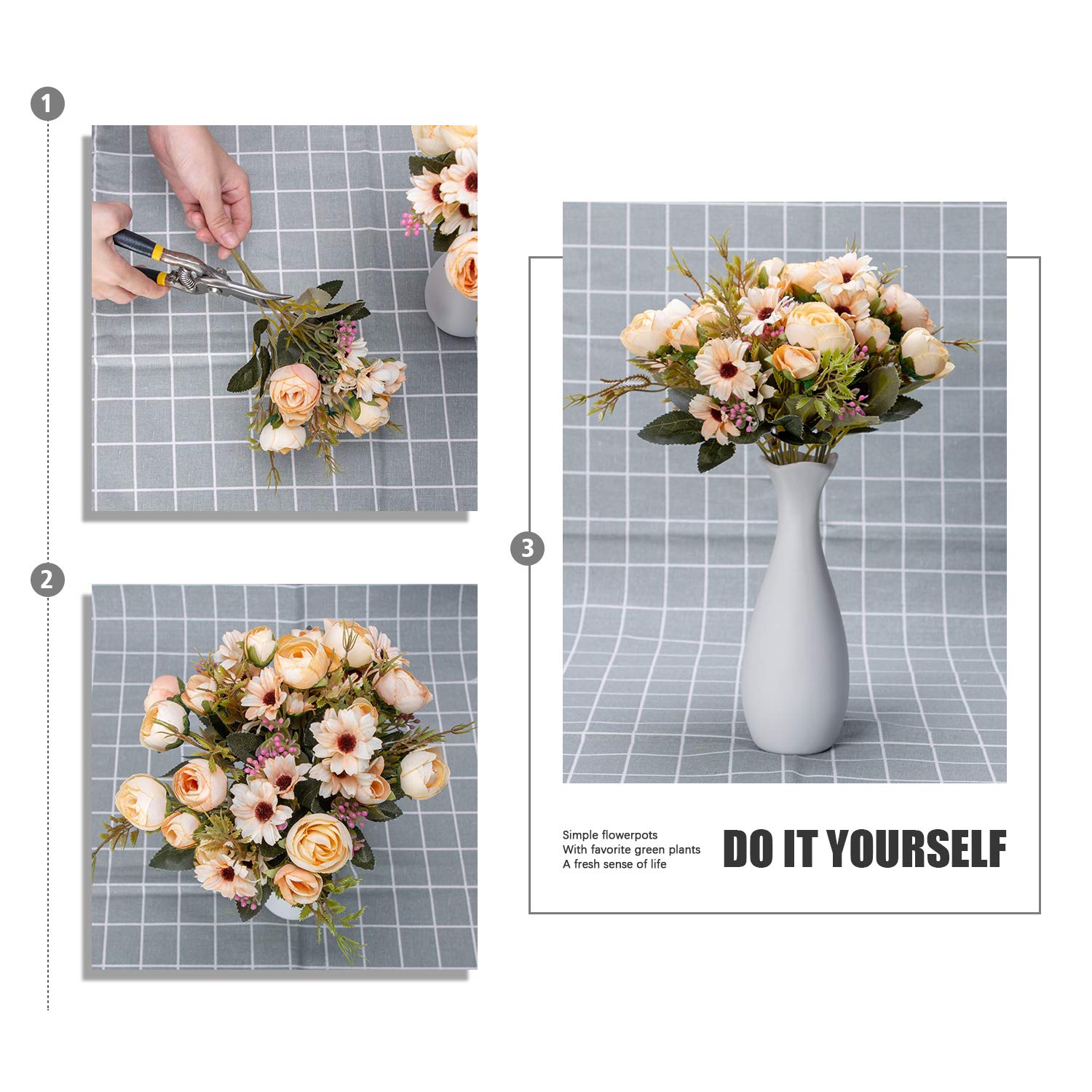 SimFre Artificial Flowers, Fake Flowers Artificial Pearl Bud Bouquet for Home Garden Party Wedding Decor and Table Centerpieces 3Pcs (Orange)