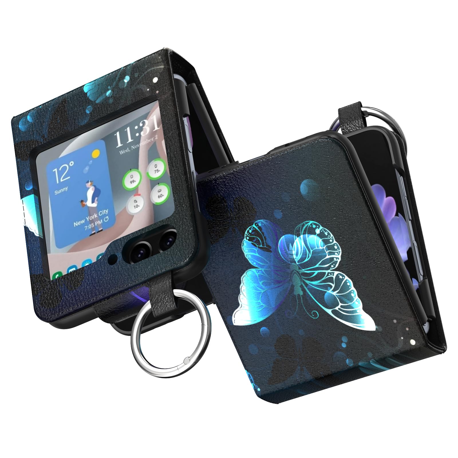 Singolas for Galaxy Z Flip 5 Case, Butterfly Samsung Z Flip 5 Case Wallet Card Holder Slot Leather Flip Protective Samsung Galaxy Z Flip 5 Case with Ring Shockproof Pocket Case for Samsung Z Flip 5 5G