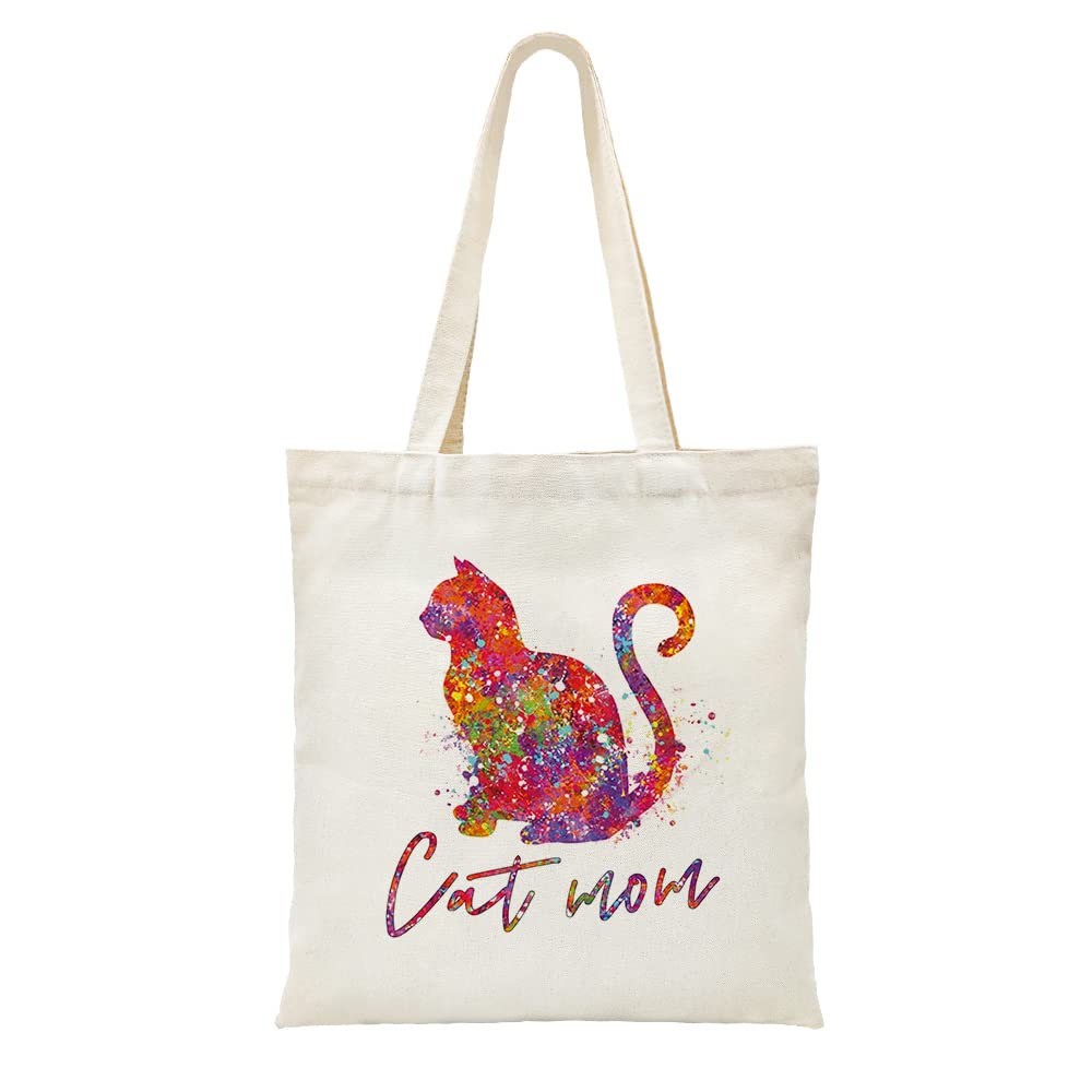 ZHANTUONE Gift for Cat Mom,Cat Lover Gifts,Perfect Gift for Any Cat Lover ,Cat Mom Gifts for Women,Watercolor cat themed gift ,Crazy Cat Lady Gift,Funny Cat Mom Canvas Tote Bag
