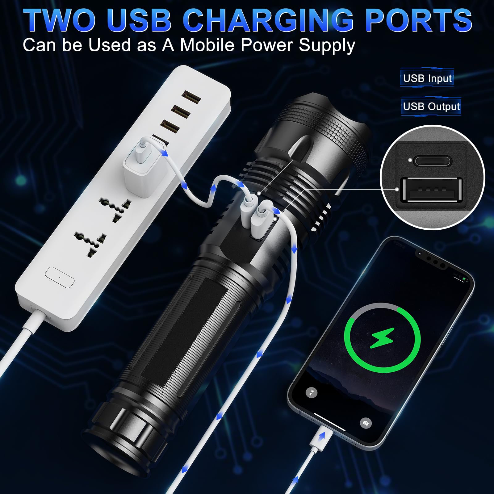 Vinderfine Flashlights High Lumens Rechargeable, 250000 Lumens Bright Led Flashlight, P50-YJK