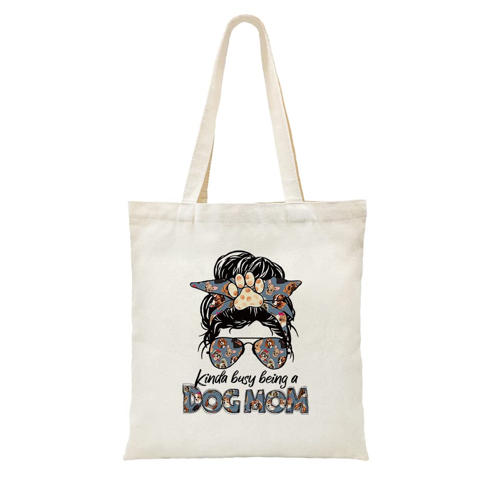 ZHANTUONE Kinda Busy Being a Dog Mom Canvas Tote BagοΌBest Dog Mom EverοΌGifts for Dog Lovers for WomenοΌDog Mom Gifts for WomenοΌGift for Dog MomοΌFunny Dog Mom Canvas Tote BagοΌDog Lover Gifts
