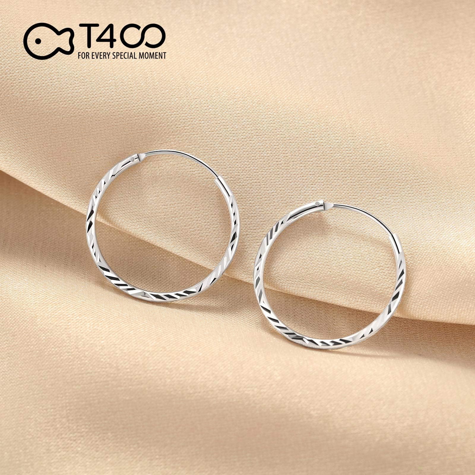 T400 925 Sterling Silver Hoops 2mm Diamond Cut Round Circle Lightweight Large Hoop Earrings 65 mm Gift for Women