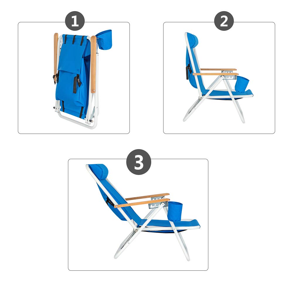 SSLine Portable Backpack Beach Chair Patio Folding Lightweight Camping Chairs Outdoor Garden Park Pool Side Lounge Chair with Cup Holder - 225lbs Load Capacity