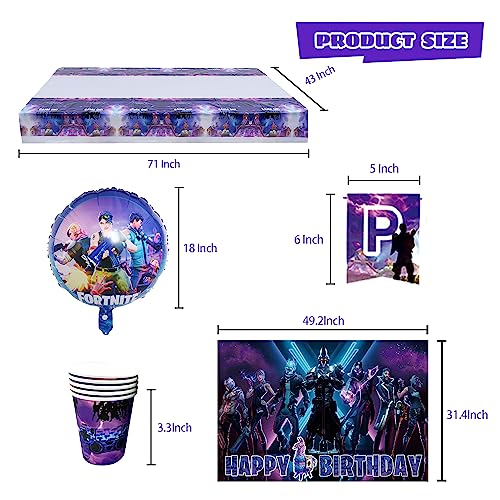 Video Game Party Supplie For 20 Guest, 288 Pcs Birthday Decorations includes Happy Birthday Banner, Backdrop, Balloon, Cake Topper, Tableware, Napkins, Stickers