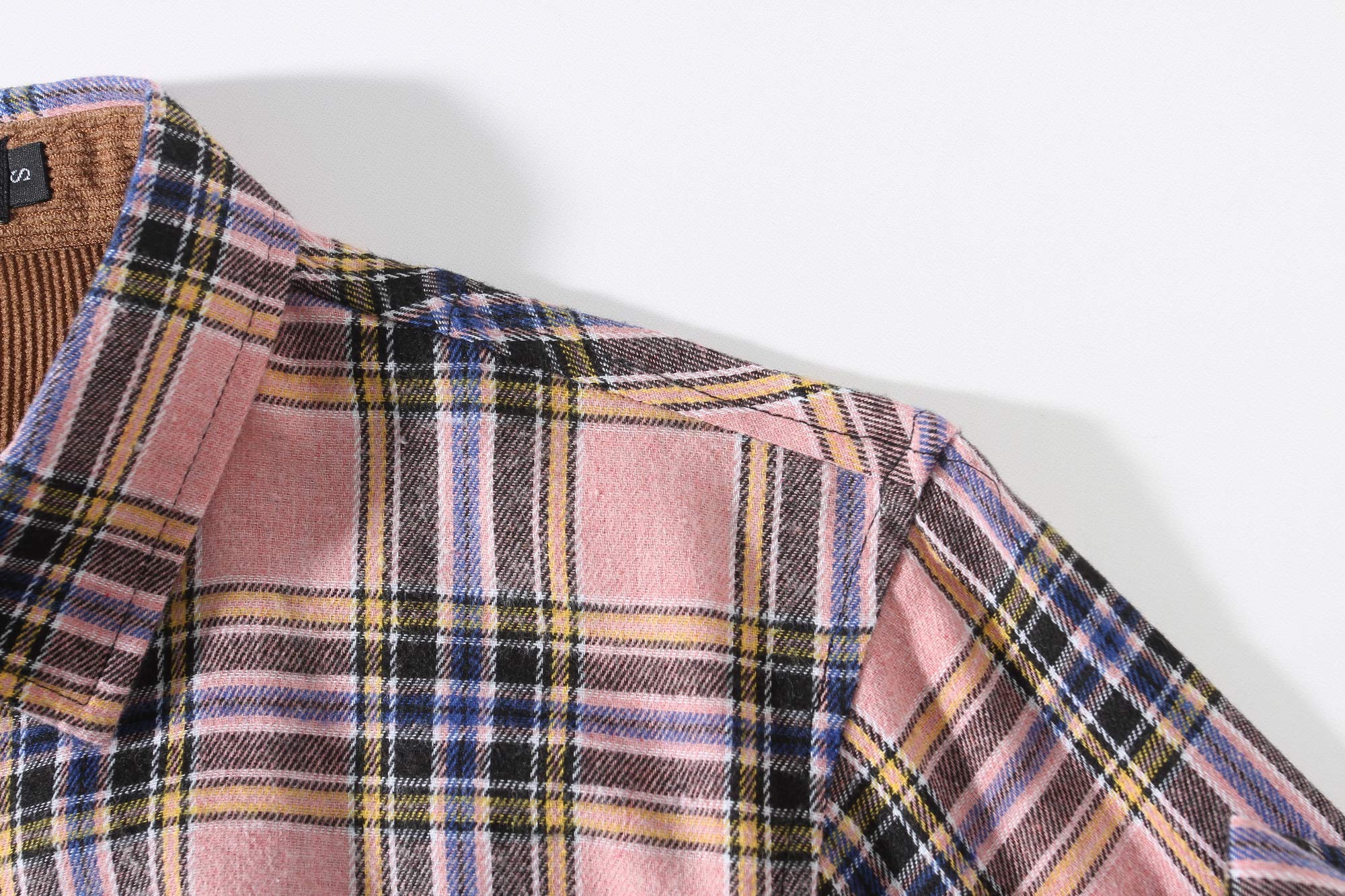 SSLR Flannel Shirt for Men, Long Sleeve Button Down Shirt Plaid Casual (XX-Large, Pink)
