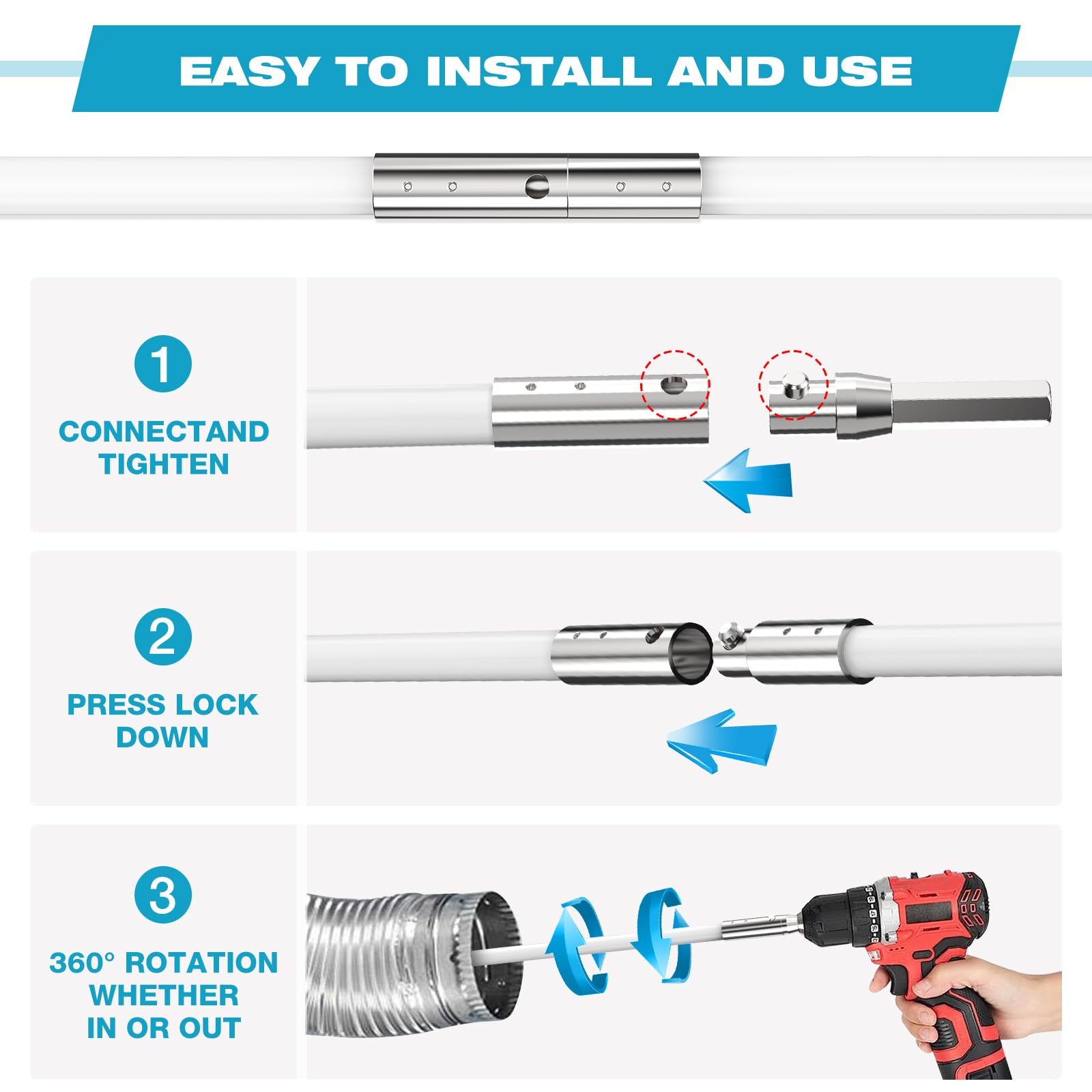 Sealegend 29 FEET Dryer Vent Cleaner Kit Double Synthetic Brush Head Upgraded Flexible Quick Snap Brush with Drill Attachment Extend Up to 29 FEET for Easy Cleaning Use with or Without a Power Drill