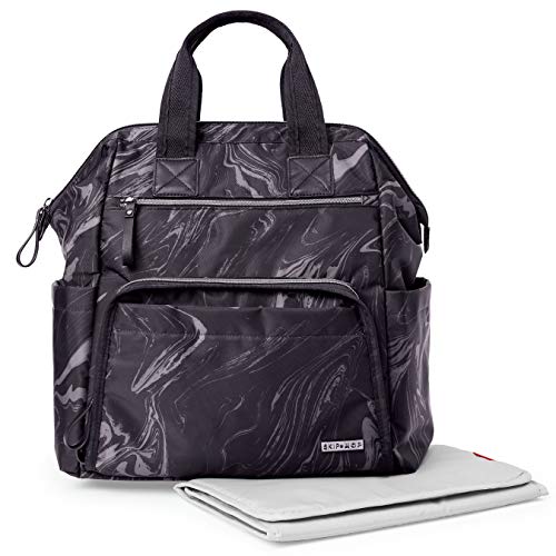 Skip Hop Diaper Bag Backpack: Mainframe Large Capacity Wide Open Structure with Changing Pad & Stroller Attachement, Black Marble
