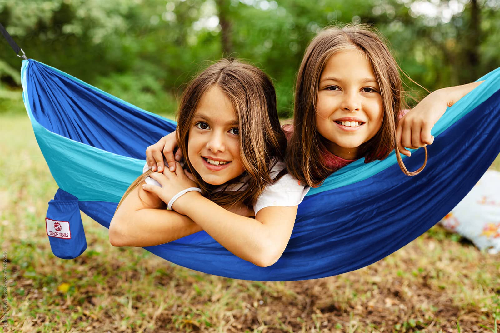 Tahoe Trails Double Camping Hammock for 2 People with Tree Straps, Lightweight Portable Nylon Parachute Hammock for Hiking, Traveling, Backpacking and Backyard, Blue & Sky Blue