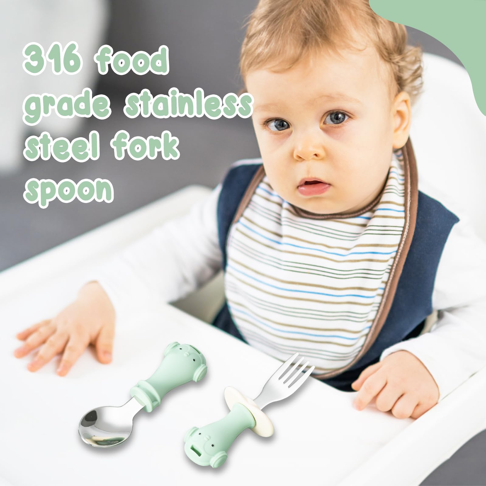Upgraded Suction Plates for Baby, with Divided Stainless Steel Spoon and Fork Silicone Toy Straps EAZMOM All-in-one Plates Silicone Placemat for Babies Toddlers Self Feeding - Green