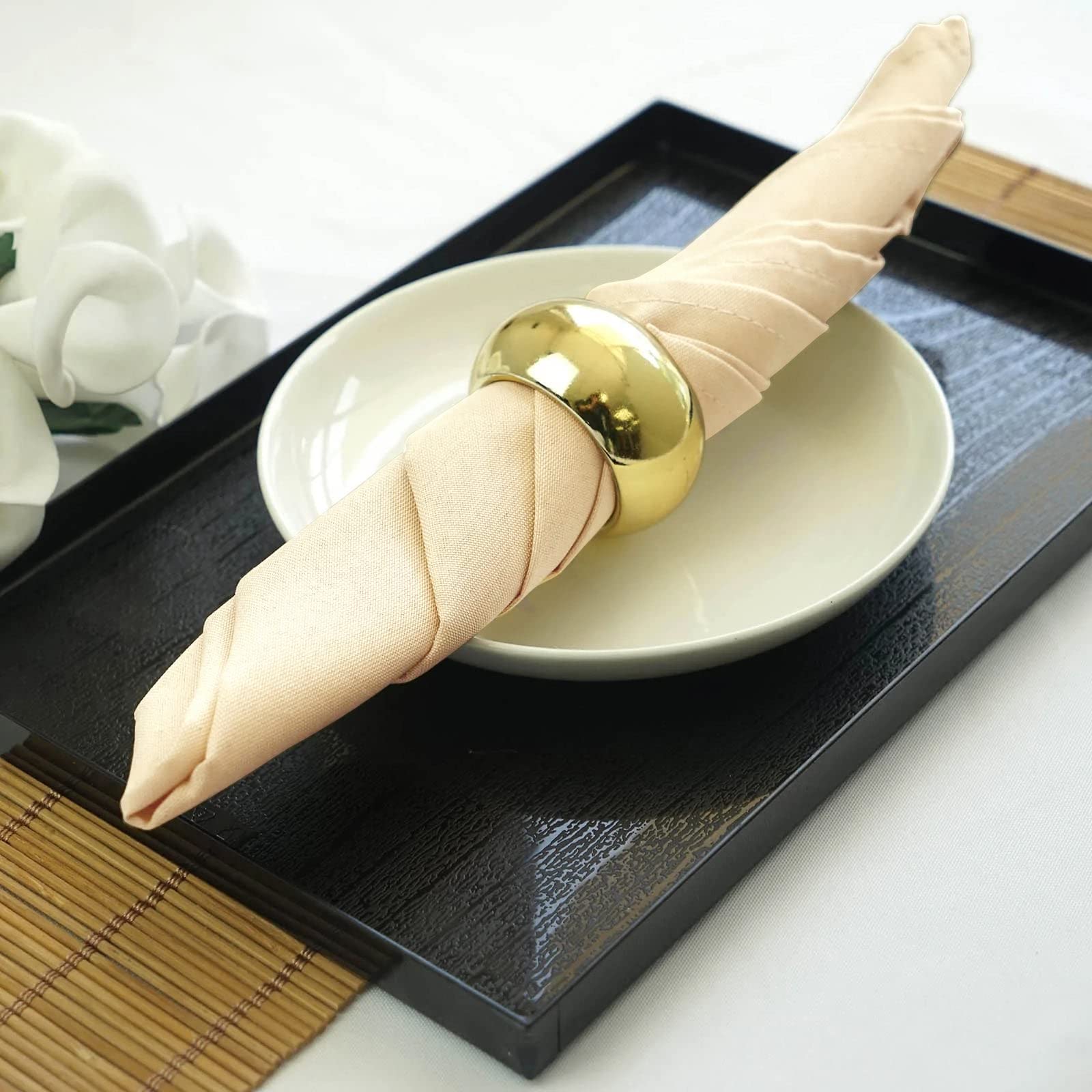 Tableclothsfactory Pack of 5 Beige Premium 17" x 17" Washable Polyester Napkins Great for Wedding Party Restaurant Dinner Parties