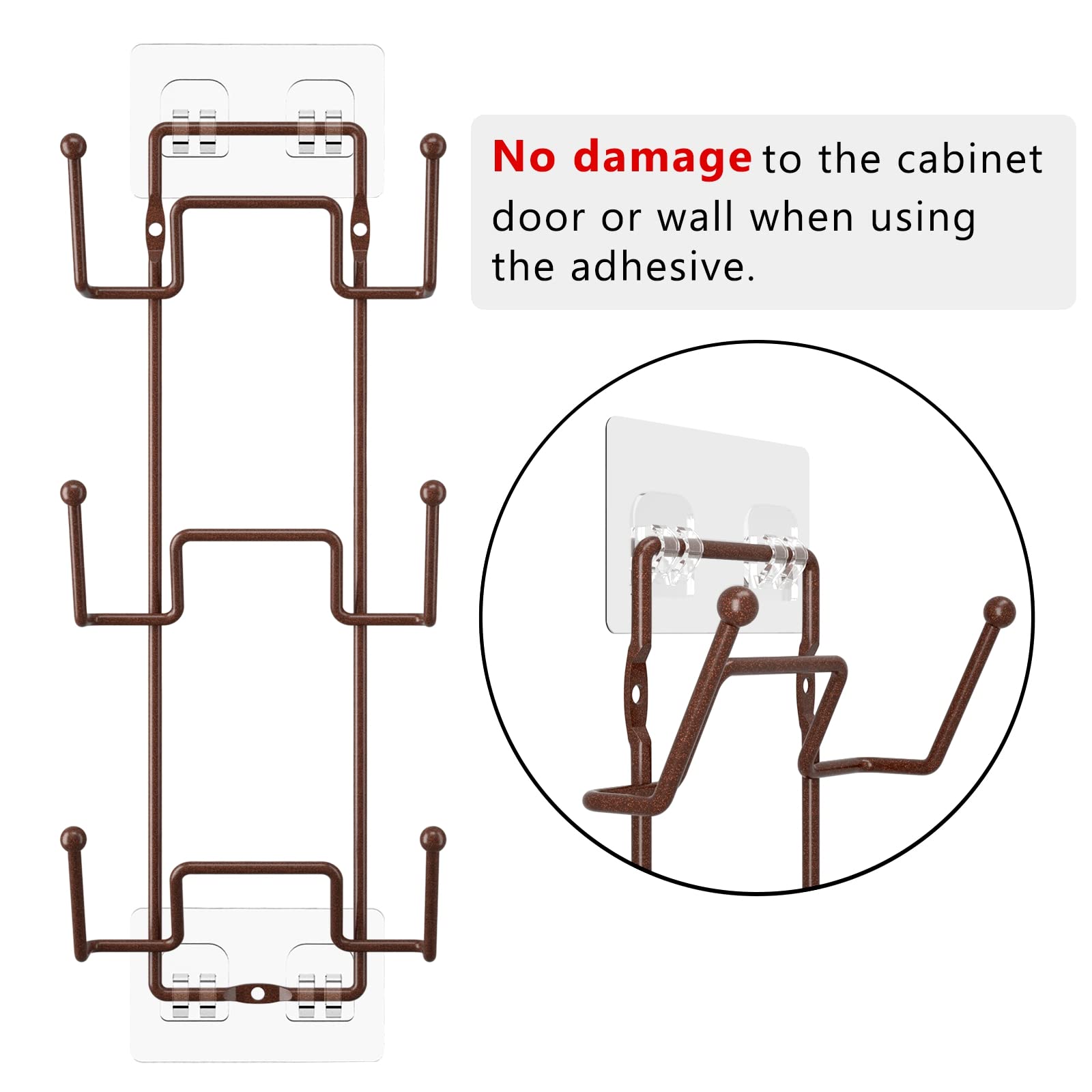VZINO 2 Pack Pot Lid Organizer Rack for Cabinet Door/Wall, No Drilling Adhesive Wall/Door Mounted Pot and Pan Lid Holder, Plating Metal, Bronze