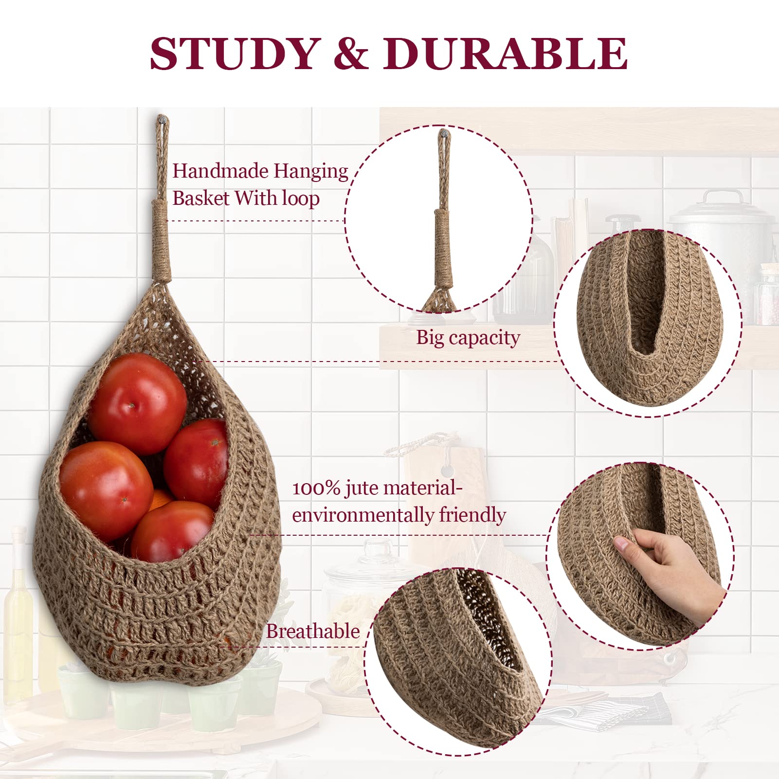 VK Living Jute Potato Onion Garlic Storage Baskets for Pantry