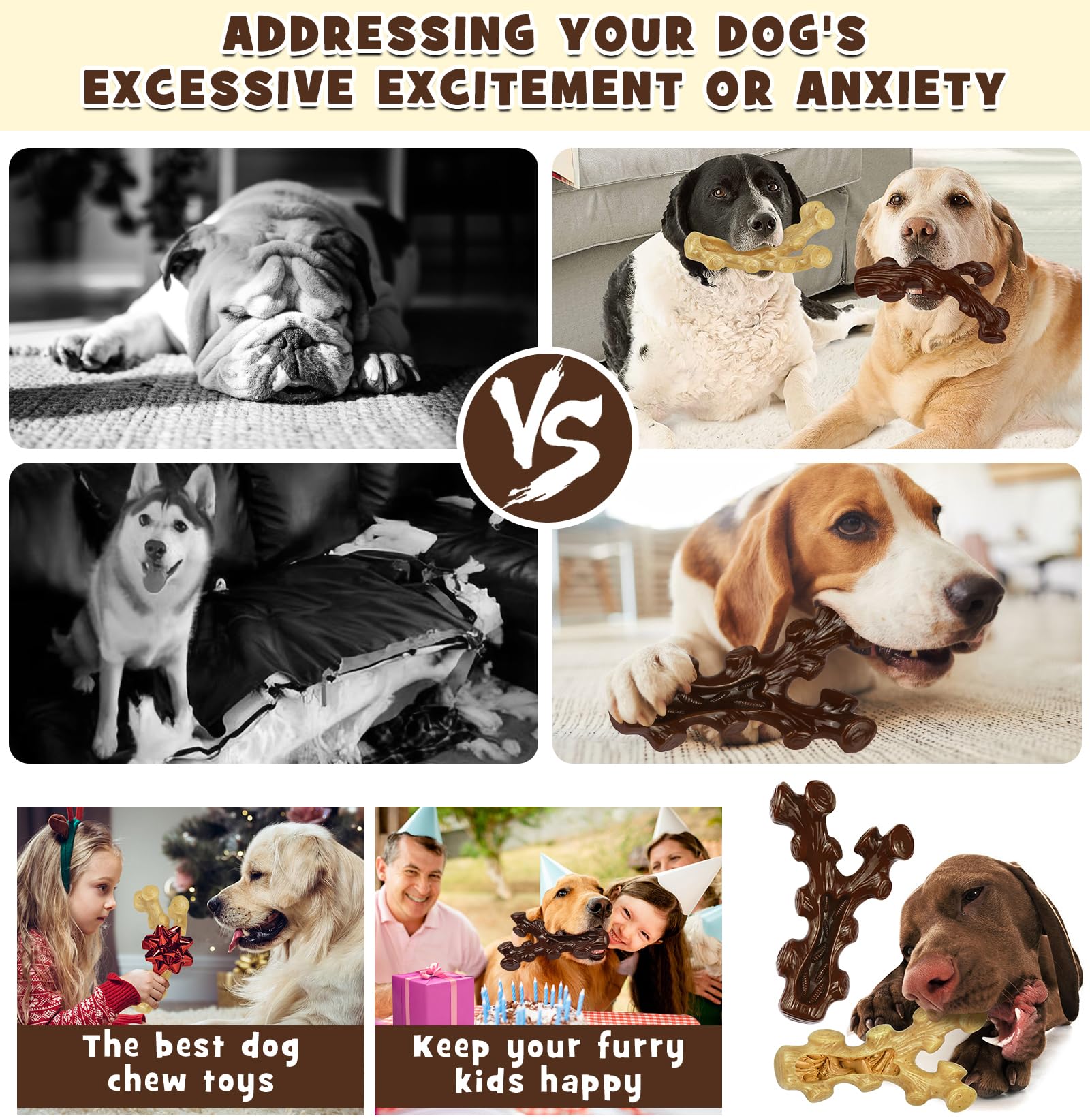 SIHRMIU 2 Pack Dog Chew Toys for Aggressive Chewers,Boredom and Stimulating Best DogToys for Medium/Large Breed,Tough Durable Almost Indestructible Dog Bones for Teeth Cleaning and Training