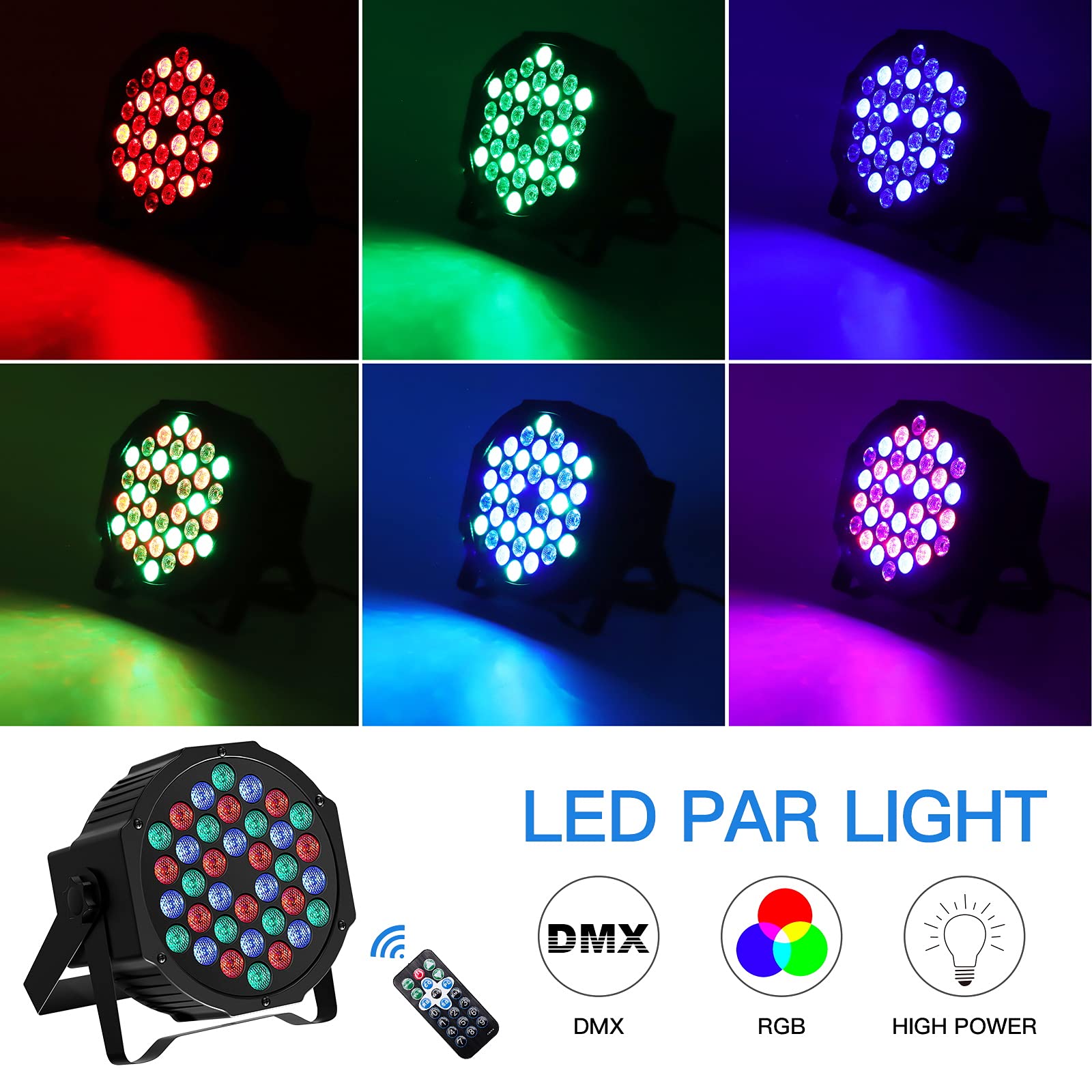 Stage Lights 36 LED Par Lights DJ Lights for Party U`King Disco Wedding Halloween, DMX Control Sound Activated RGB Party DJ Lights