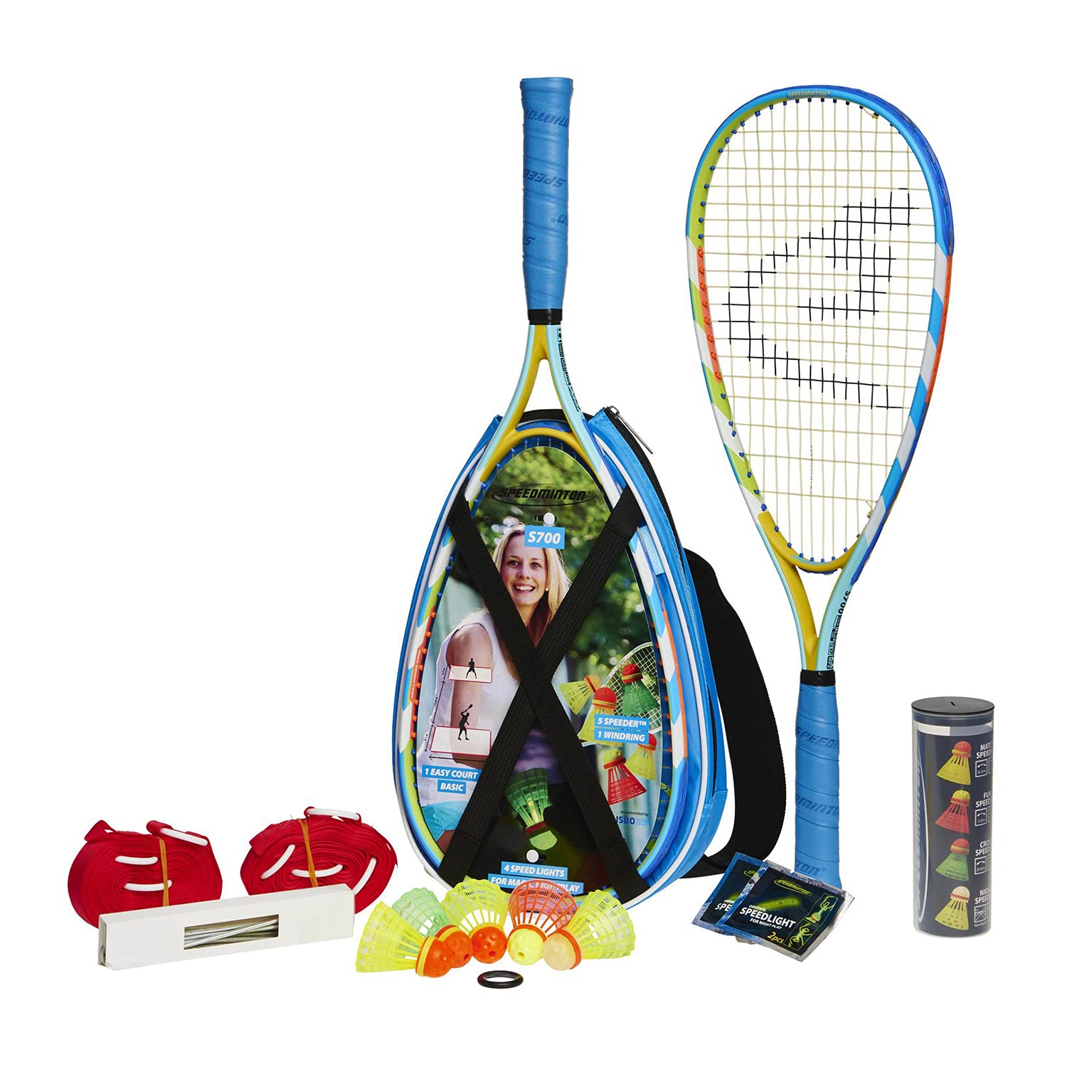 Speedminton S700 Set - Original speed badminton/crossminton all-round set That includes 2 rackets, 5 Speeder tube, Easy Court, bag, blue