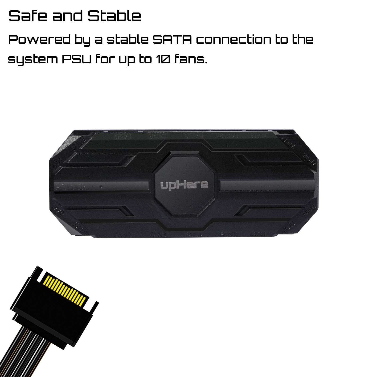 upHere 10-Port 6PIN SATA RGB Hub with 21-Key Remote Control/Splitter for 6-Pin Case Fans in Black-MBX10