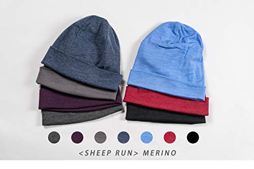 SHEEP RUN 100% Merino Wool Lightweight Wicking Cuff Beanie Hat for Outdoor Hiking Hunting (Black)