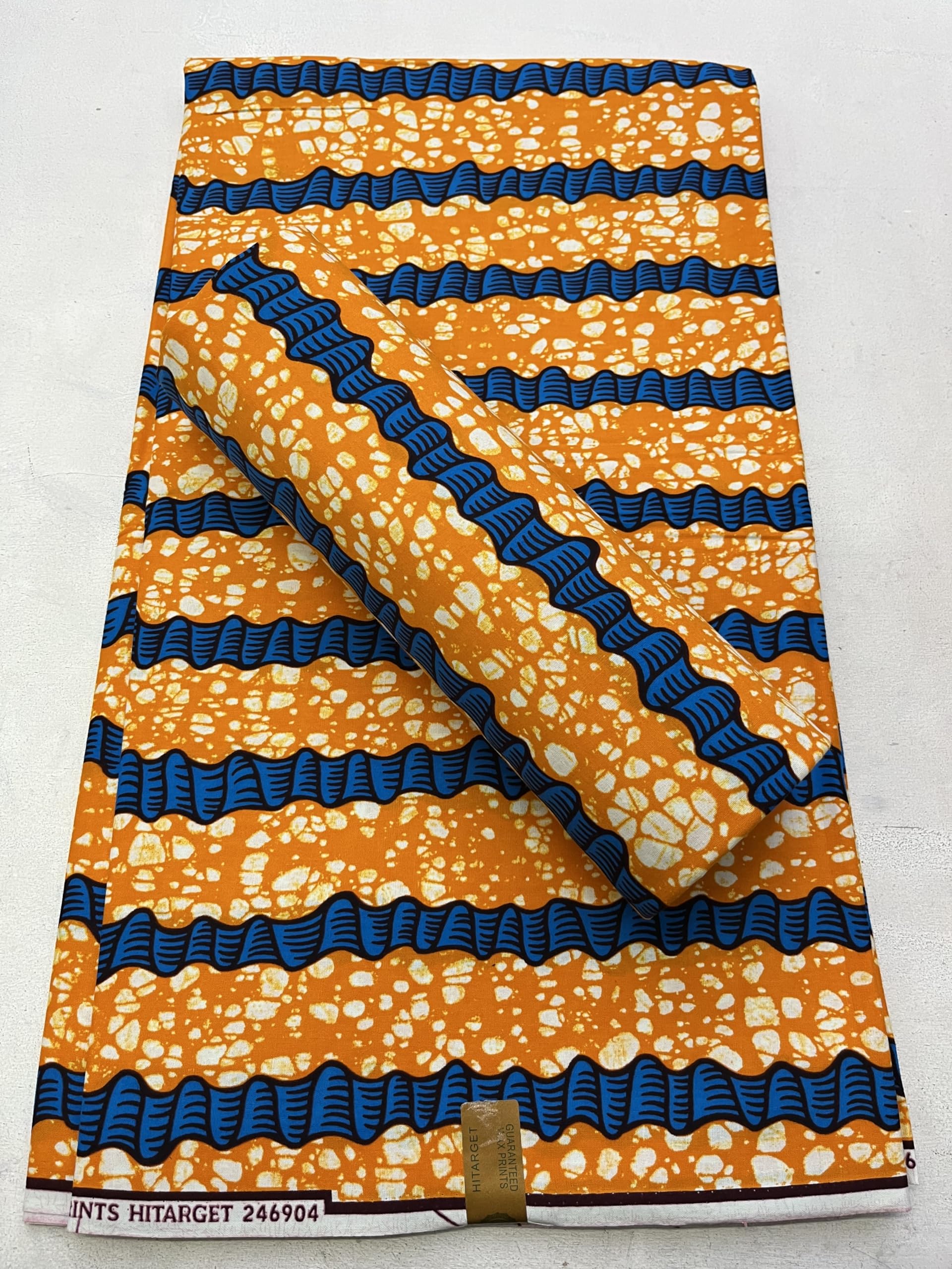 Sugar Cane Design African Guaranteed Wax Block Prints Fabric/African Ankara Wrapper Fabric Wax Fabrics /-Sell by 6 Yards-100% Cotton-for Dresses- Tangerine-Orange, Royal-Blue, White