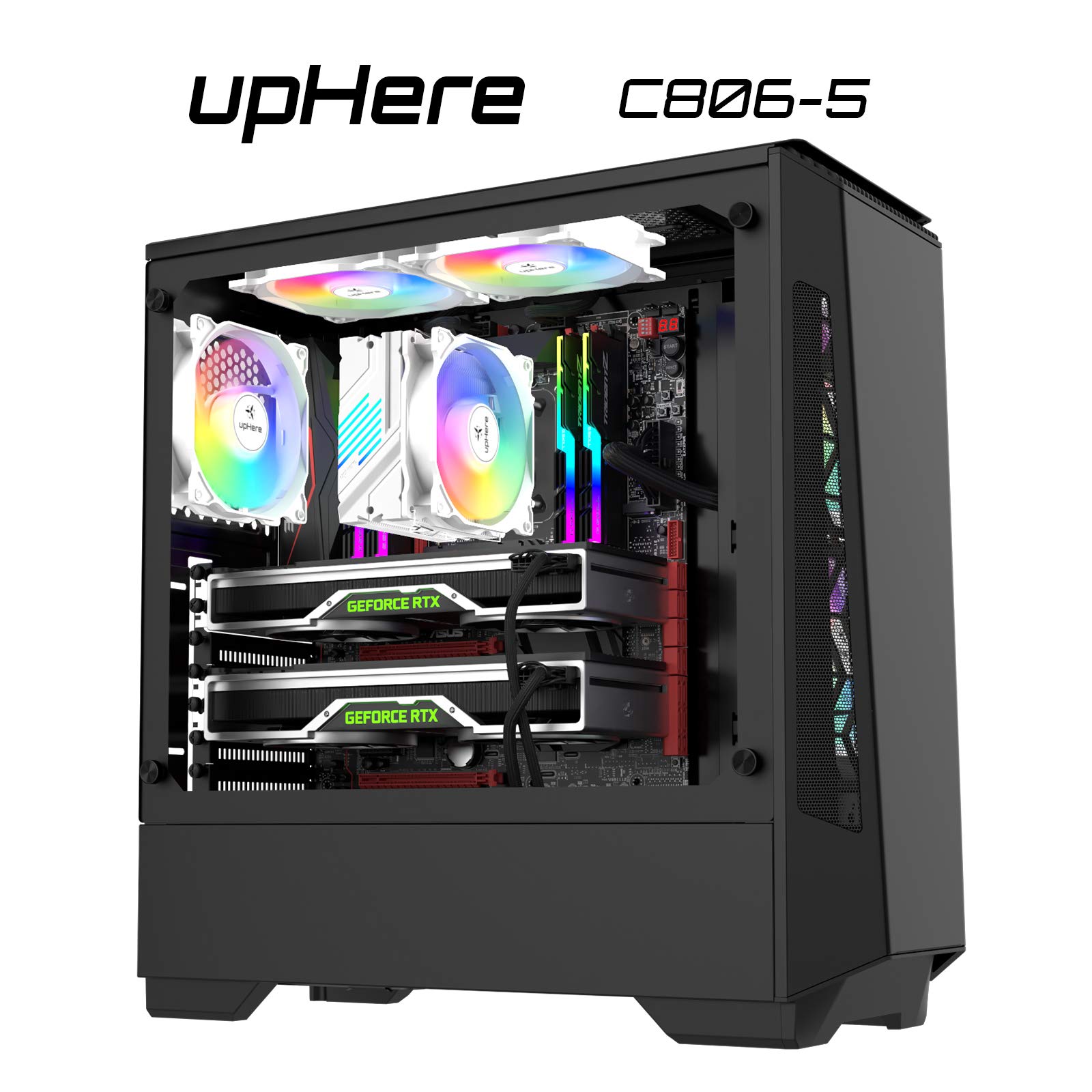 upHere 120mm RGB Case Fan,Quiet Edition High Airflow Adjustable Color LED Case Fan for PC Cases, CPU Coolers,Radiators System,5-Pack,Black Edition/C8123-5