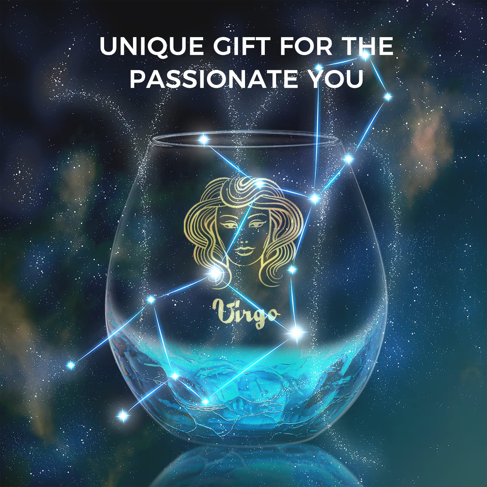 XIAHAN Virgo Stemless Wine Glass, Zodiac Gift Water Cup, Glass Cup, Coffee Cup, Gift for Men and Women
