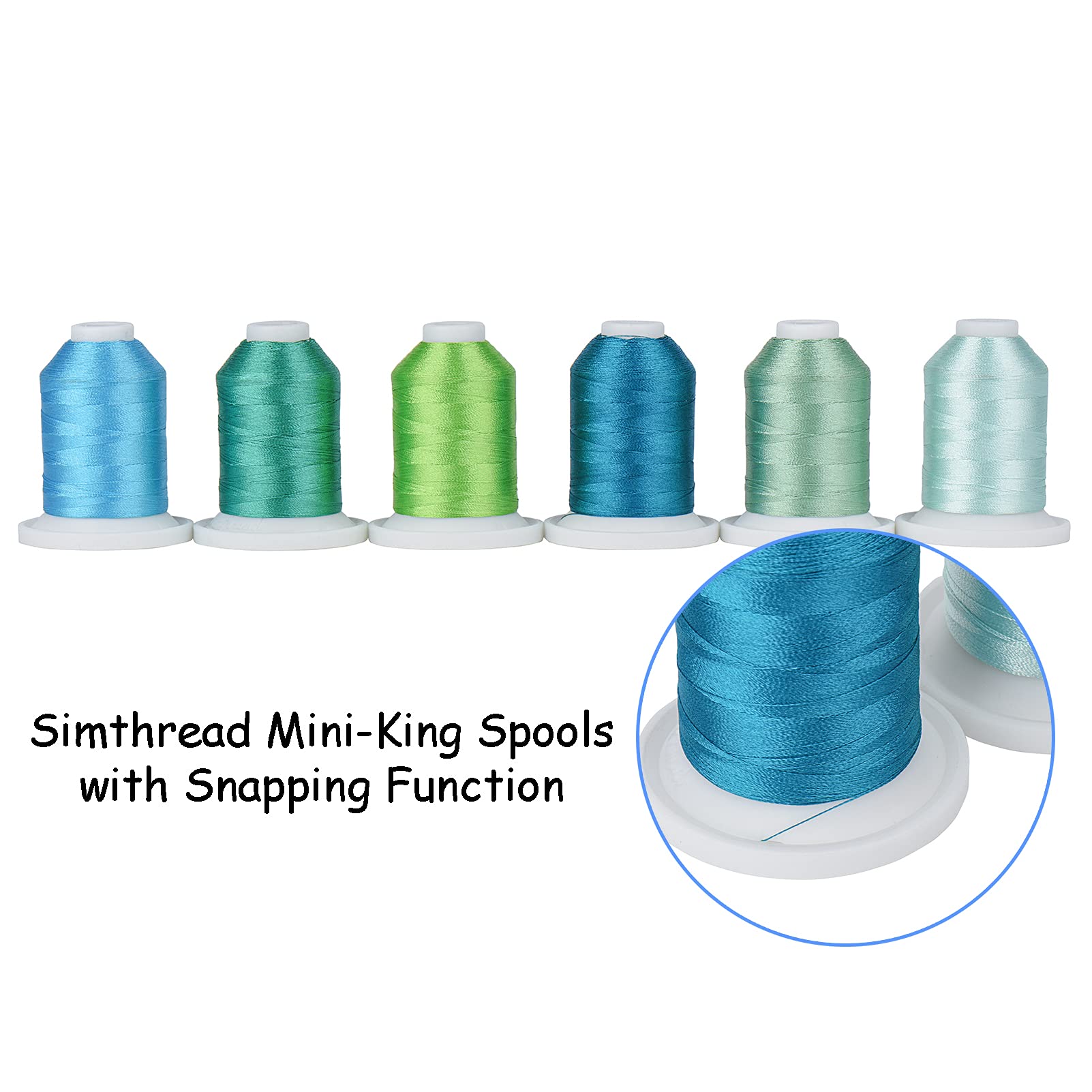 Simthread Embroidery Thread with Storage Box - 12 Options - 800 Yards/Spools, 9 Turquoise and Mint Green Colors for Embroidery and Sewing Machine