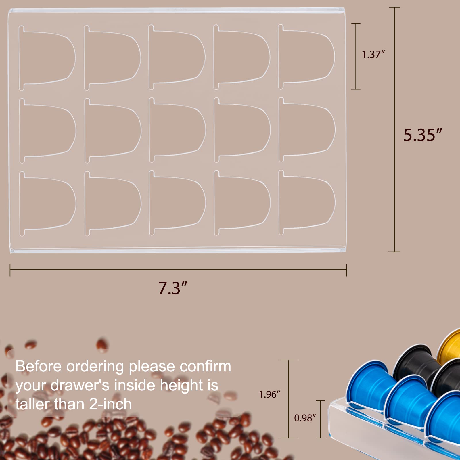 Sumerflos 2 Pack Acrylic Clear Coffee Pod Holder Organizer Tray, Coffee Pod Organizer for 15 OriginalLine Pods, Countertop or In Drawer Storage for Office, Home or Kitchen - 30 Pods