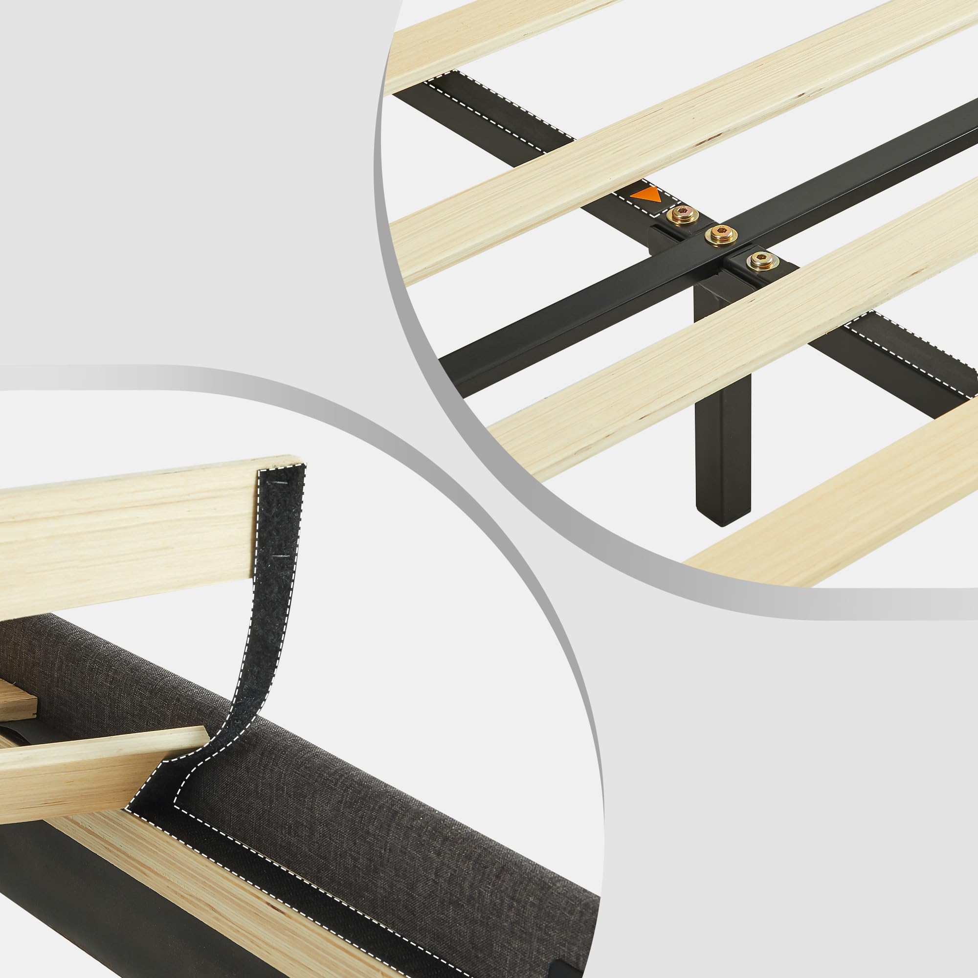 Tackview Upholstered Platform Bed Frame - Fabric Adjustable Headboard - Strong Wooden Slats - Mattress Foundation - No Box Spring Needed