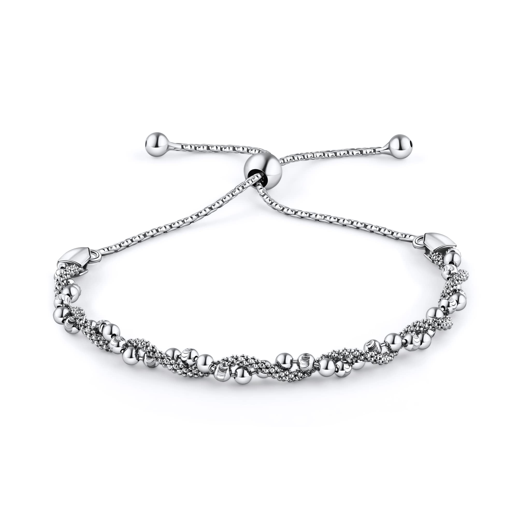 PORI JEWELERS Italian 925 Sterling Silver DC Ball Twisted Coreana Adjustable Bolo Bracelet (Yellow)