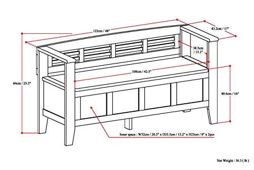 SIMPLIHOME Adams SOLID WOOD 48 Inch Wide Contemporary Entryway Storage Bench with Safety Hinge, Multifunctional Rustic in Black, For the Living Room, Entryway and Family Room