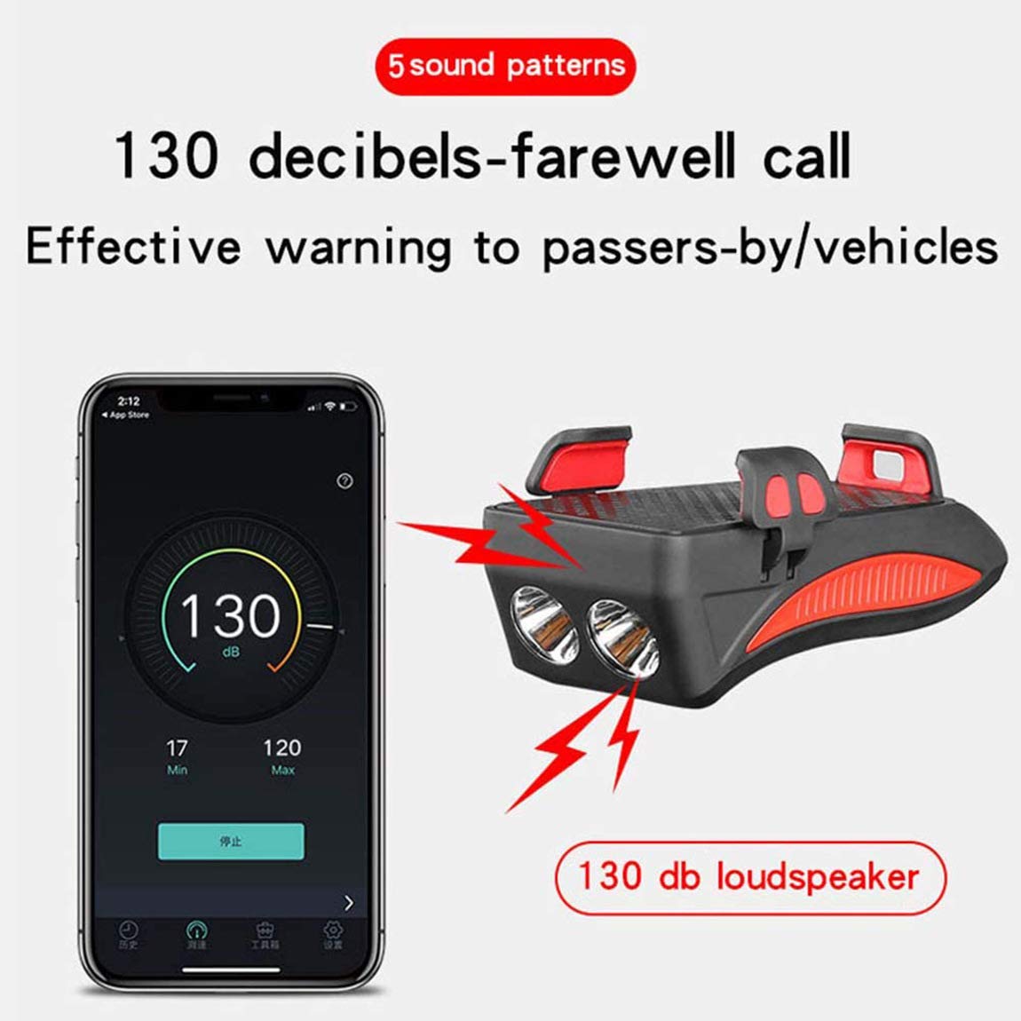 ShipXO 4-in-1 Bike Headlight,Bicycle Horn,Phone Holder,USB Rechargeable Power Bank,Waterproof Adjustable Shock-Absorbing with LED Light & Horn S10,Black