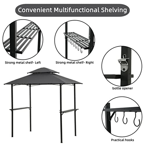 ZHYHSM-111 8x5Ft Outdoor Grill Gazebo Light Shelter Tent Double Tier Soft Top Canopy Steel Frame with Led Hook Counters