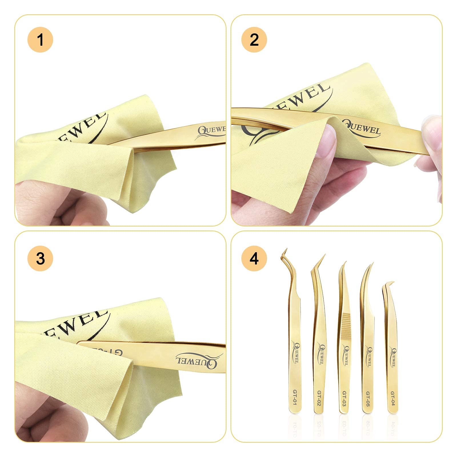 Volume Eyelash Extensions Tweezers Set 5 PCS,Stainless Steel Lash Tweezers Curved Precision Tweezers Application