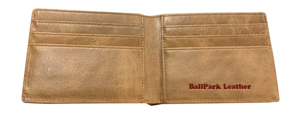 Tan Leather Baseball Seam Bi-Fold Wallet
