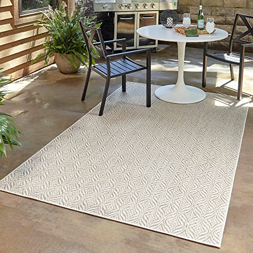 Unique Loom Outdoor Trellis Collection Area Rug - Deco Trellis (9' x 12' Rectangle, Taupe/ Ivory)