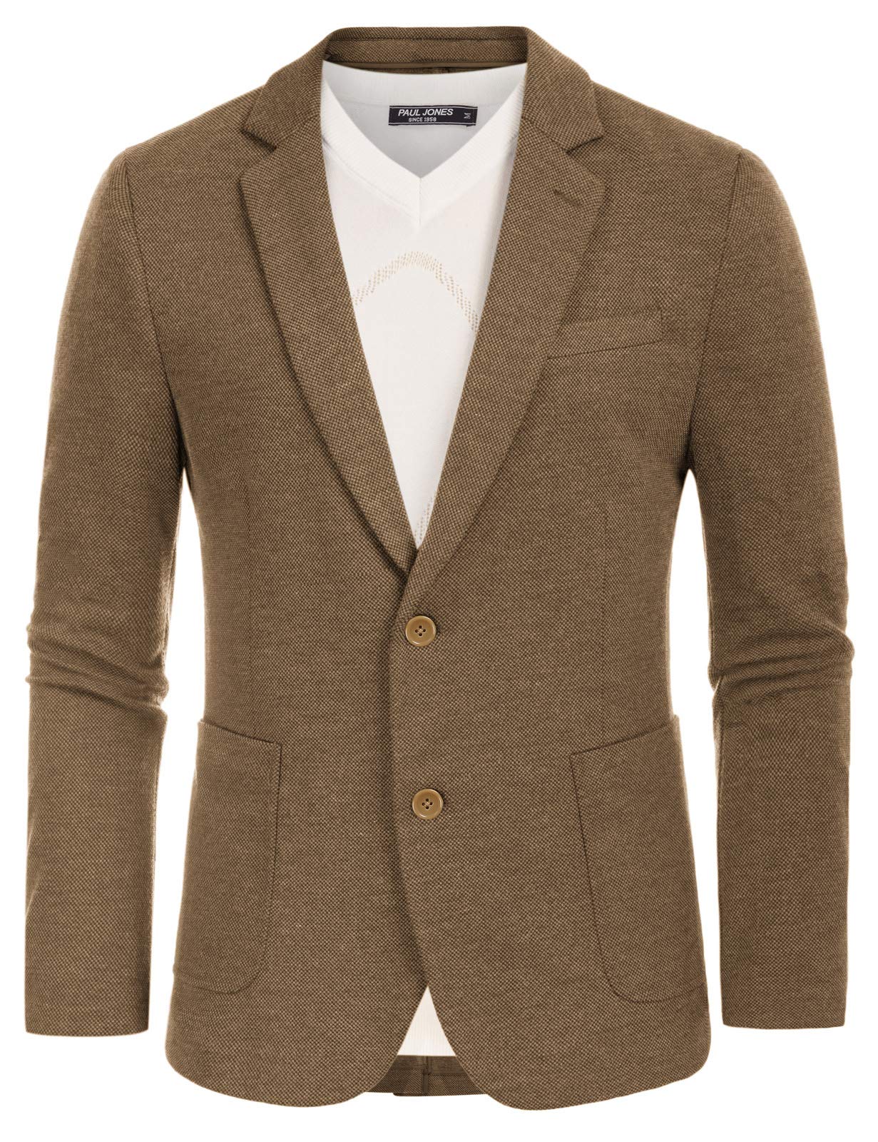 PJ PAUL JONES Casual Blazer Jackets for Men Two Button Lightweight Knit Sport Coat Men Brown L
