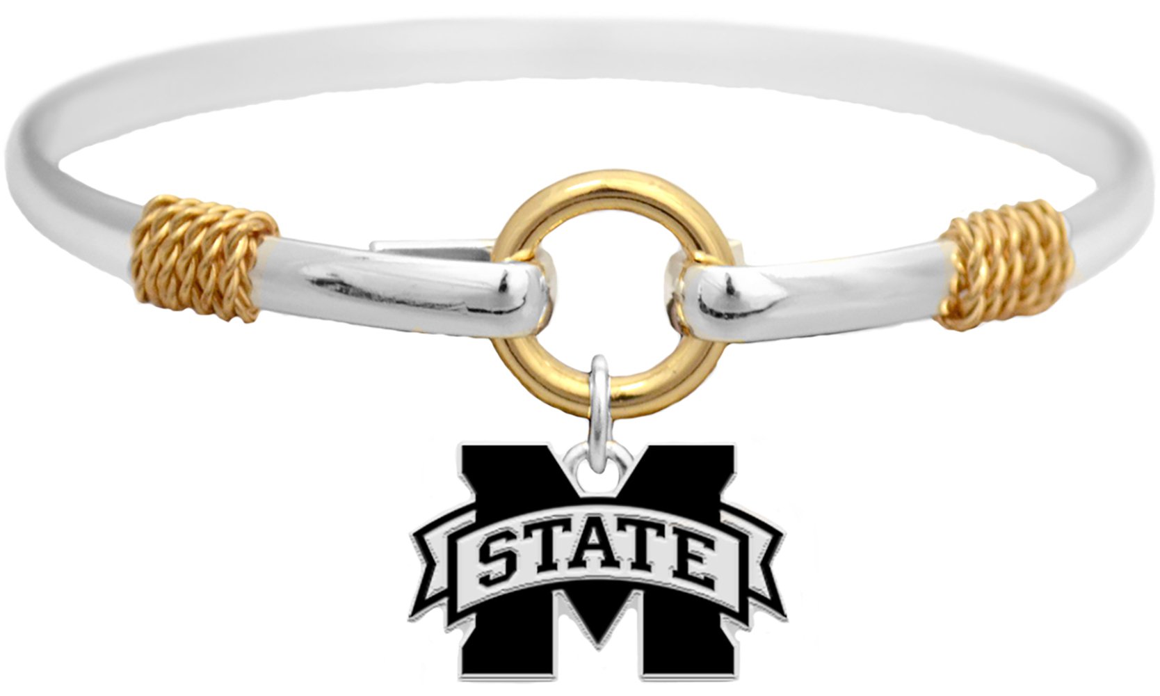 Sports Accessory Store Mississippi State Bulldogs Two Tone Silver Gold Cuff Bracelet Charm Jewelry MSU