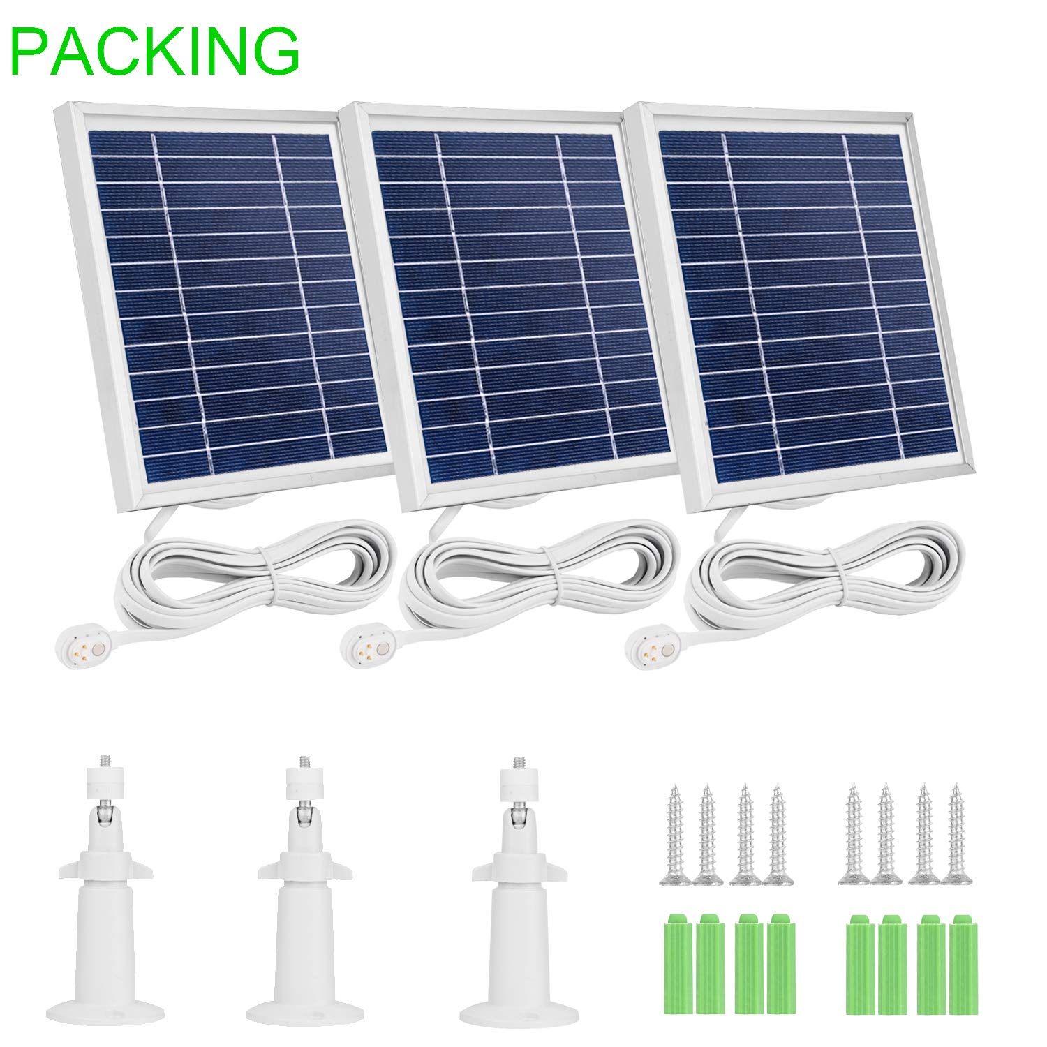 Uogw 3W 6V Solar Panel Charge for Arlo Pro3/ Arlo Ultra/Ultra 2/Arlo Pro 4, with 11ft Waterproof Magnetic Power Cable, Adjustable Mount- (3Pack, Silver)