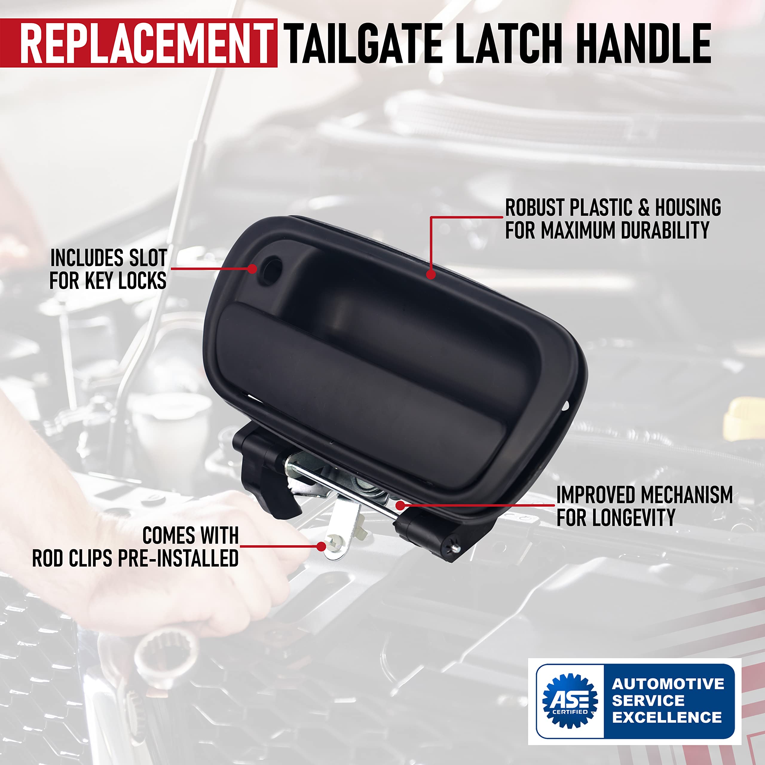 Tailgate Handle Latch with Keyhole - Replaces 690900C010, TO1915110, 690900C-030C0, 80866 - Compatible with Toyota Tundra 2000, 2001, 2002, 2003, 2004, 2005, 2006 - Liftgate Latch Trim with Clips