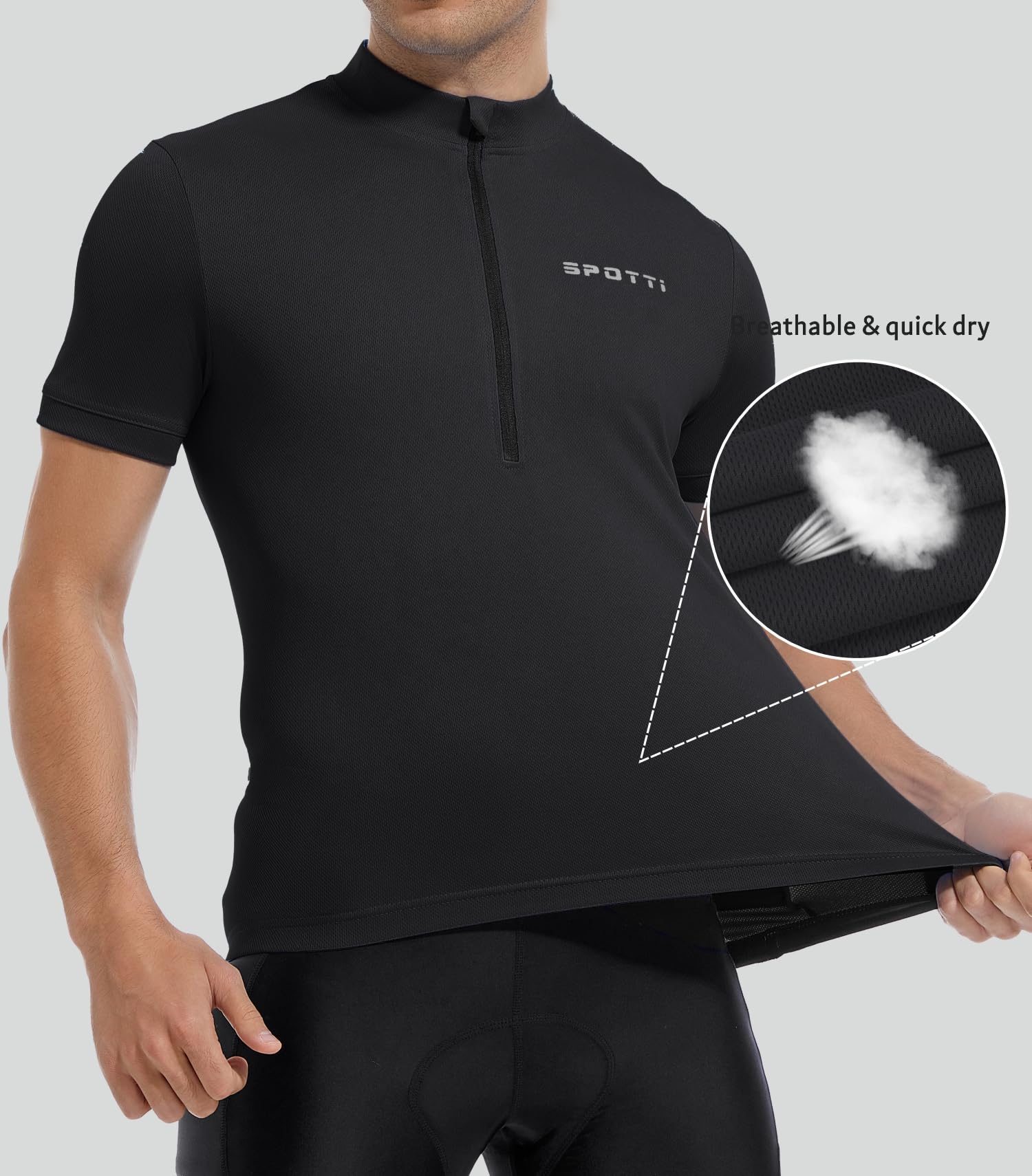Spotti Men's Cycling Bike Jersey Short Sleeve with 3 Rear Pockets- Moisture Wicking, Breathable, Quick Dry Biking Shirt Black