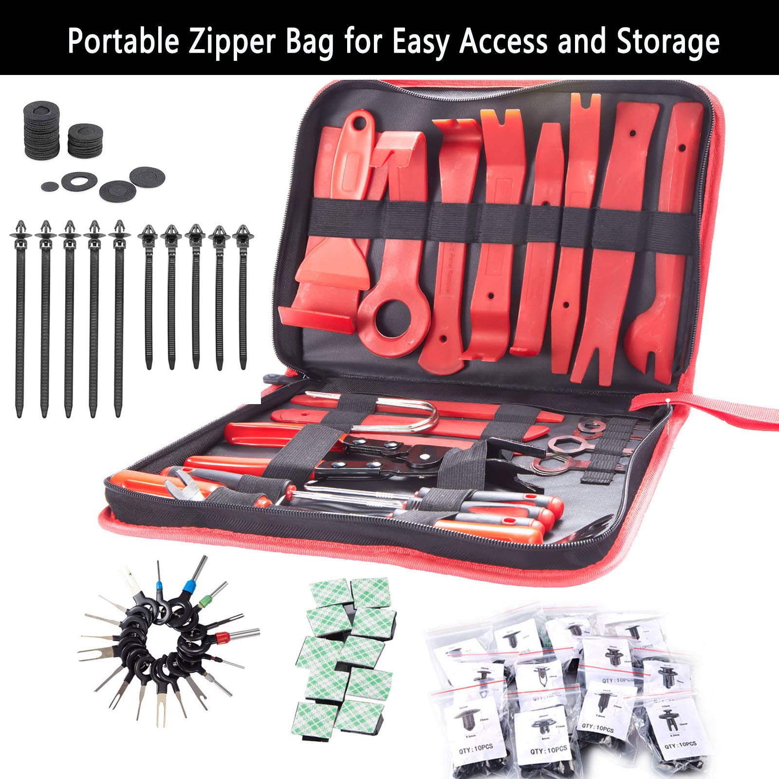 Uolor 268 Pcs Trim Removal Tool Kit, Car Pry Tool Kit Door Panel/Radio/Stereo/Terminal Removal Tool Set, Auto Clip Pliers Fastener Remover Panel Removal Tool Kit, Pry Tool Set with Storage Bag