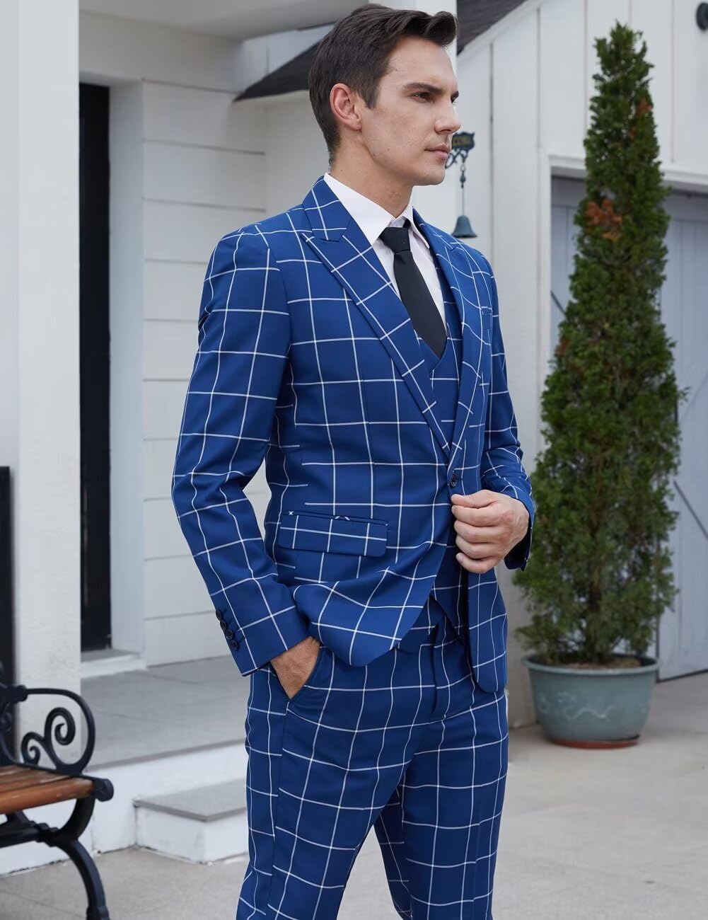 Plaid Suits for Men Hunt Green 3 Peice Checked Suits Slim Fit Suits Formal Wedding Dress Suits Size 4XL