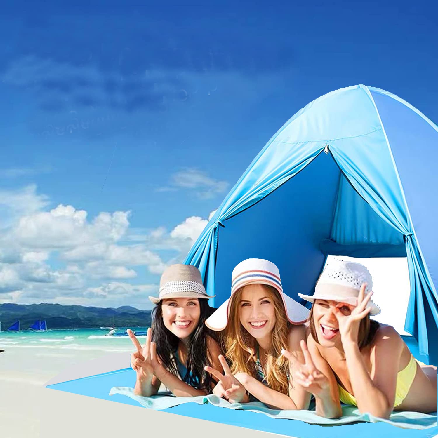 Sky Tower Automatic Pop Up Portable Outdoors Family Beach 1-3 Persons Tent Quick Cabana Sun UV Protection Shelter UPF 50+ (Large)