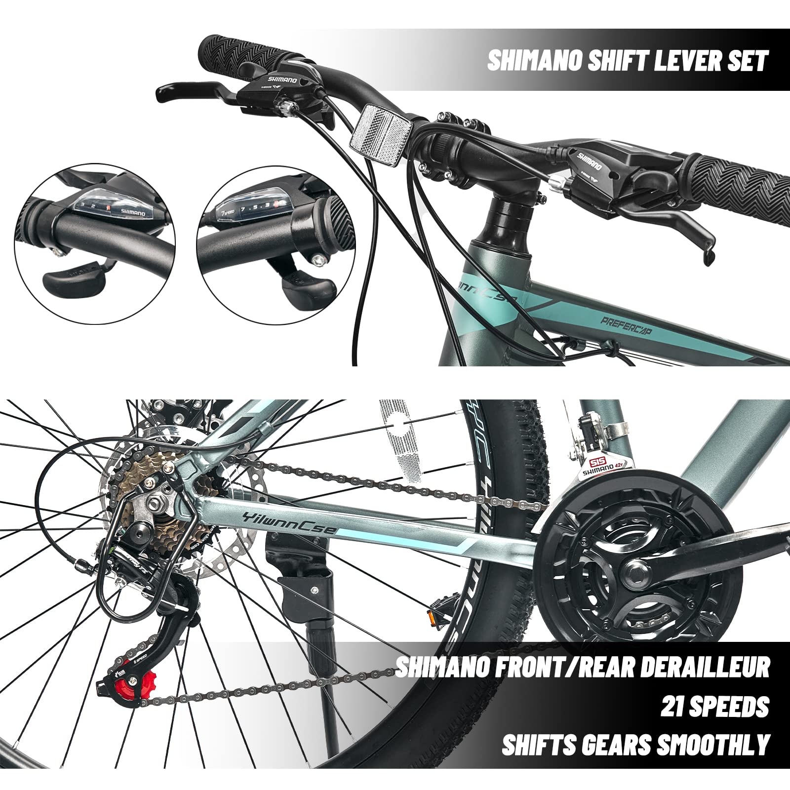YilwnnCse 27.5 Inch Mountain Bike 21-Speed Bicycle, Aluminum Frame,Suspension Fork, Double Disc Brake (Gray)